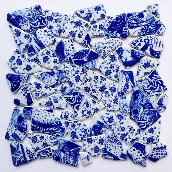 Chinese White Blue Porcelain Mosaic Wall Tiles Backsplash - Etsy
