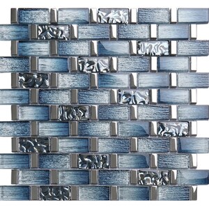 Brick Blue Silver Glass Mosaic Kitchen Bathroom Glass Wall Tiles ...