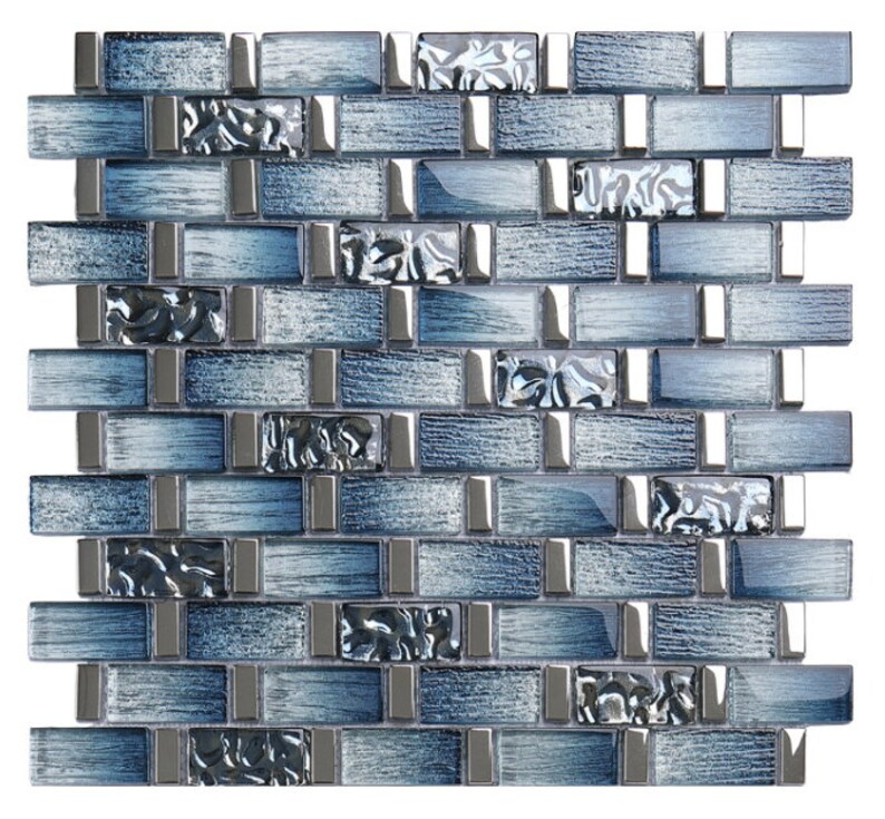 Brick Blue Silver Glass Mosaic Kitchen Bathroom Glass Wall Tiles ...