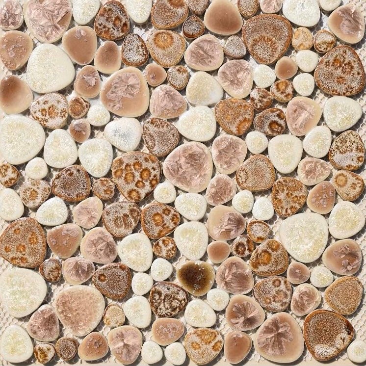 Glazed Beige Pebble Mosaic PPMTAJ05 Pebble Heart Shape Porcelain Tile ...
