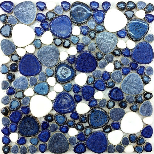 Blue Pebble Porcelain Mosaic PPMT024 Pebble Heart Shape Tiles - Etsy