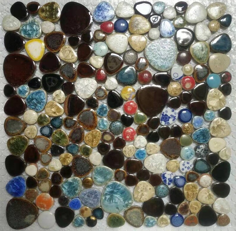 Blue Brown Green Beige Pebble Porcelain Ceramic Mosaic Wall - Etsy