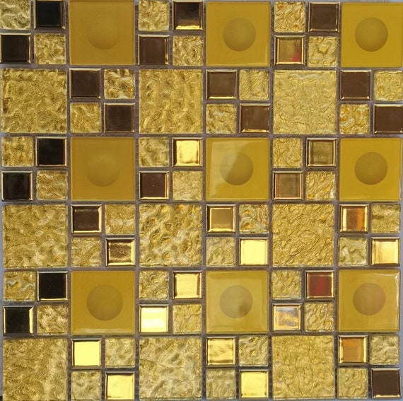 3D Gold Foil Glass Mosaic Tile for Kitchen Backsplash Wall | Etsy