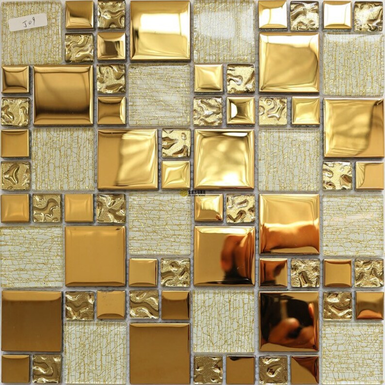 Yellow Gold Glass Mosaic Kitchen Backsplash Wall Tile Jmfgt011 Etsy