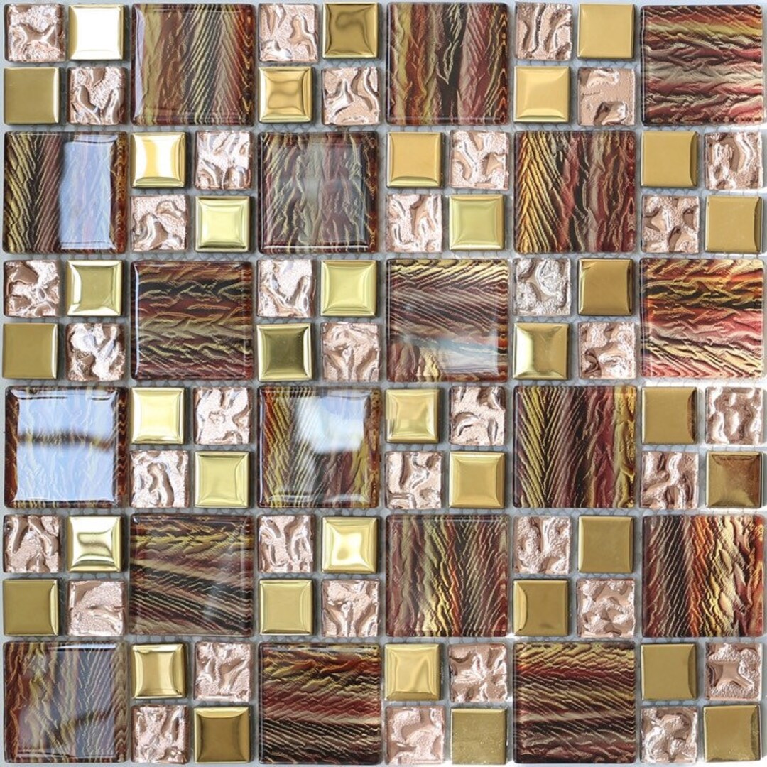 Rose Gold Glass Mosaic Kitchen Backsplash Tile JMFGT053 Crystal Glass ...