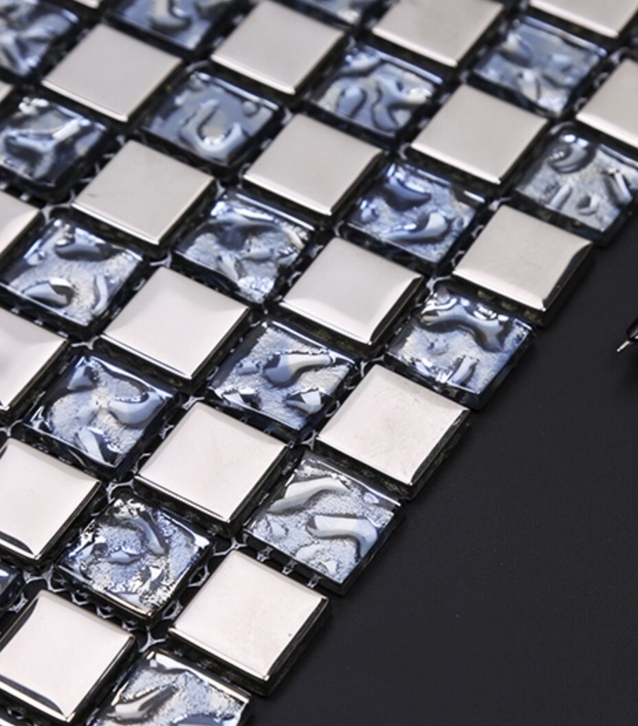Electroplated Silver Blue Glass Mosaic Tiles CGMT1908 Bathroom Kitchen ...