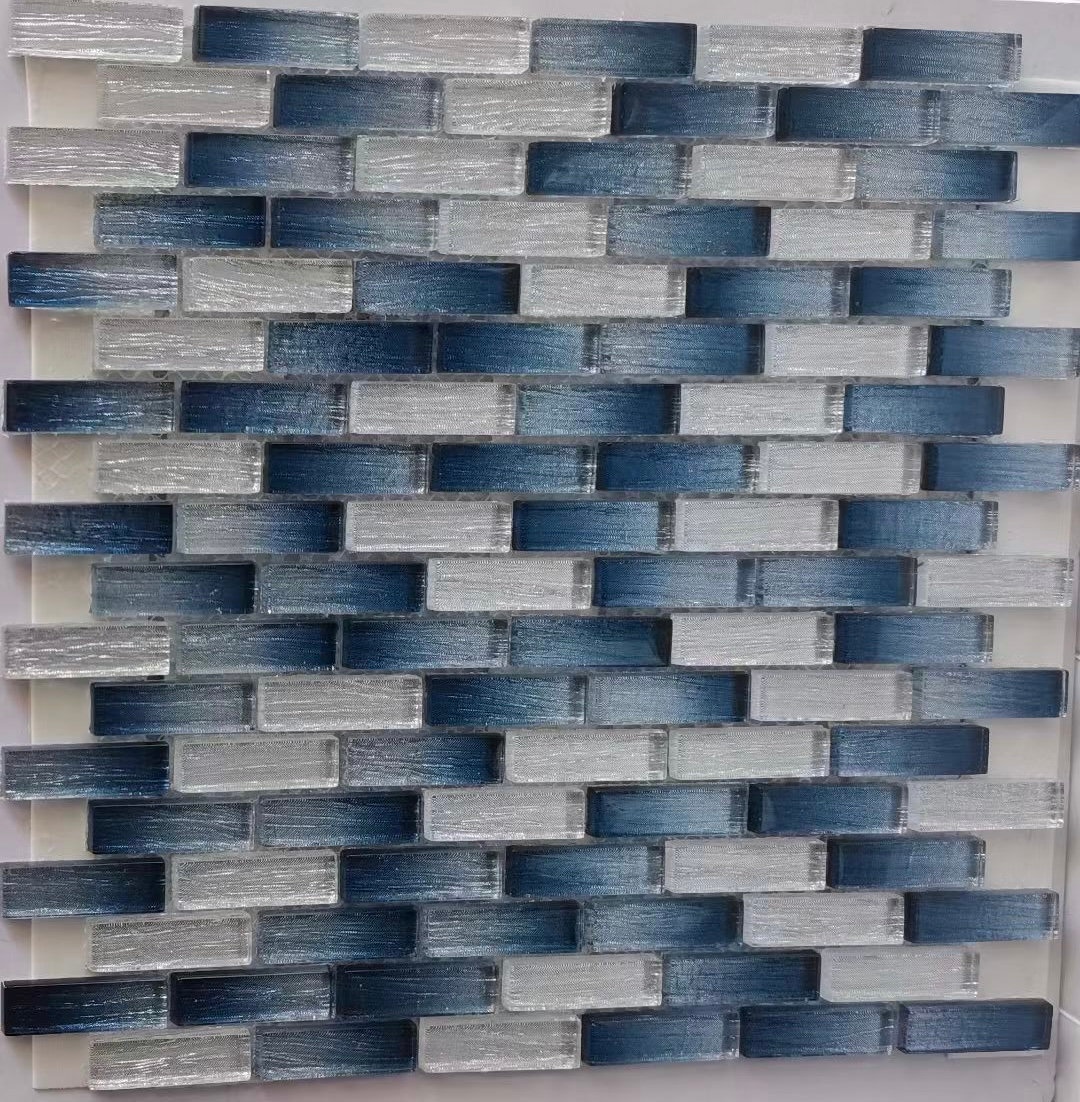 Subway Silver Blue Glass Mosaic Tile Backsplash Kitchen - Etsy