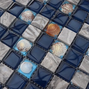 Navy Blue Glass Mosaic Kitchen Backsplash Tile JMFGT097 Gray Stone ...
