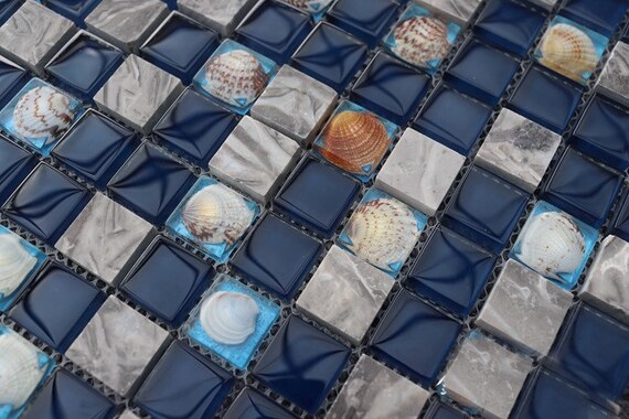 Navy Blue Glass Mosaic Kitchen Backsplash Tile JMFGT097 Gray - Etsy