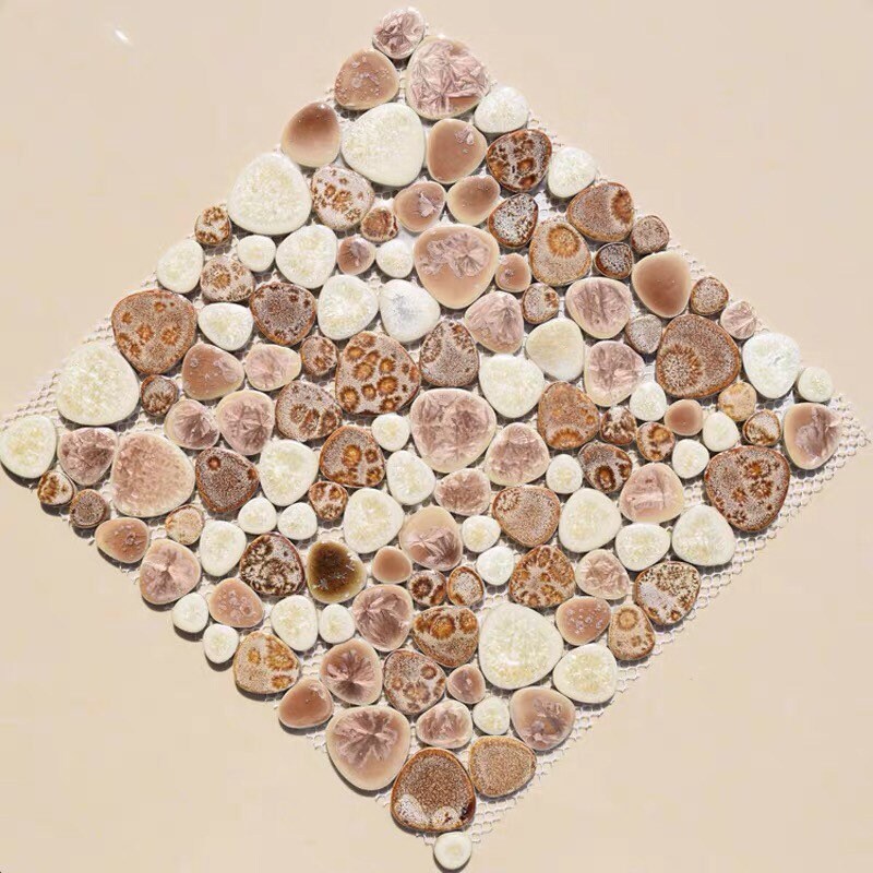 Glazed Beige Pebble Mosaic PPMTAJ05 Pebble Heart Shape Porcelain Tile ...