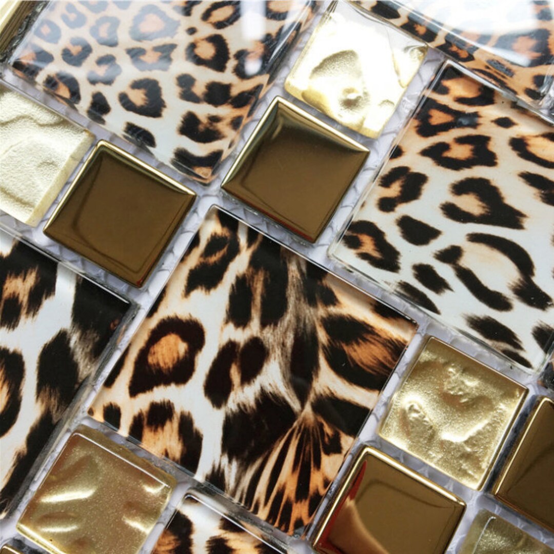 Leopard Print Glass Light Yellow Metal Mosaic JYX005 Bathroom - Etsy