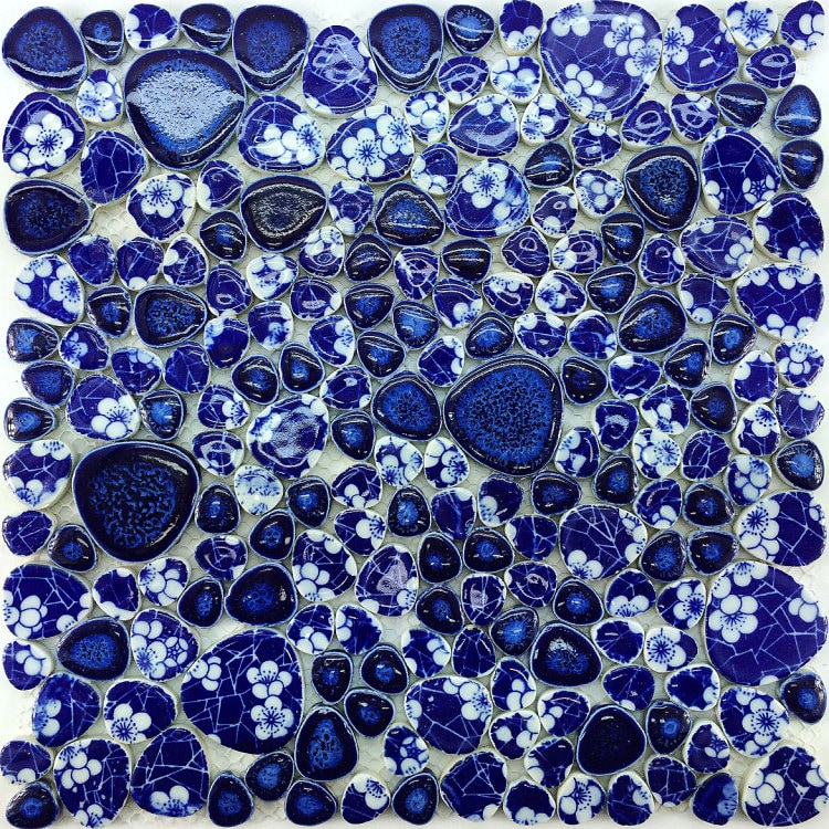 Chinese Blue Mix White Pebble Porcelain Kitchen Tiles Backsplash ...
