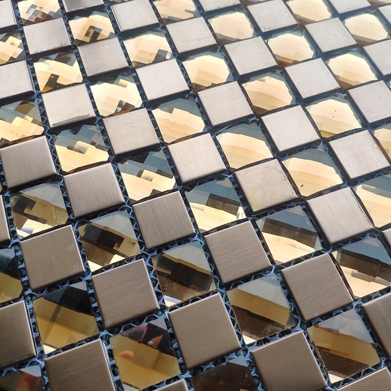 Brown Tan Mirror Glass Mosaic Tile Backsplash JMFGT072 Stainless Steel ...