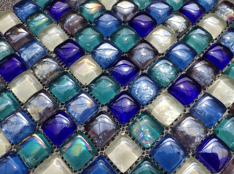 Bread Shape White Mix Blue Glass Mosaic Kitchen Backsplash - Etsy