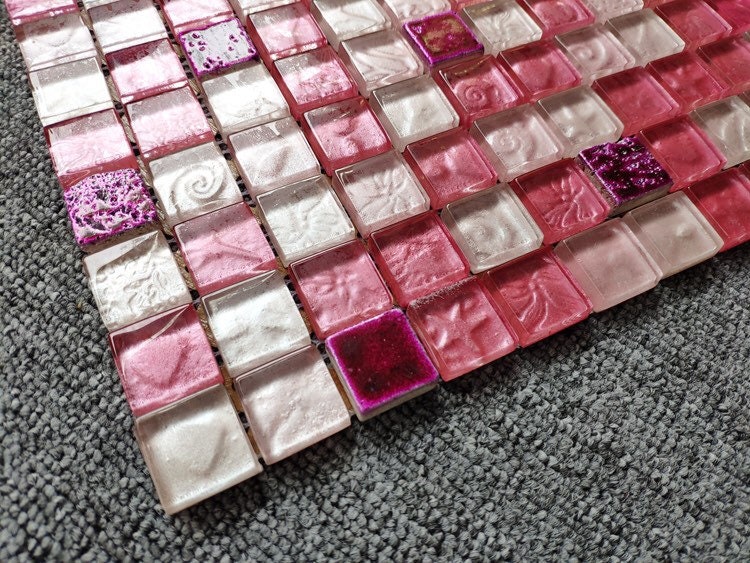 Red Pink Glass Resin Mosaic Tile Backsplash JMFGT068 Kitchen - Etsy