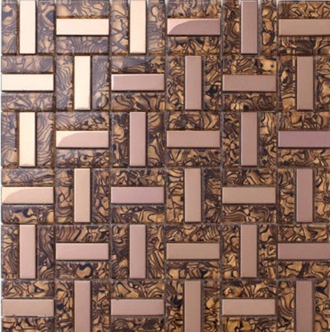 Glass Stainless Steel Mosaic Kitchen Backsplash Tile Gold Metal Glass ...