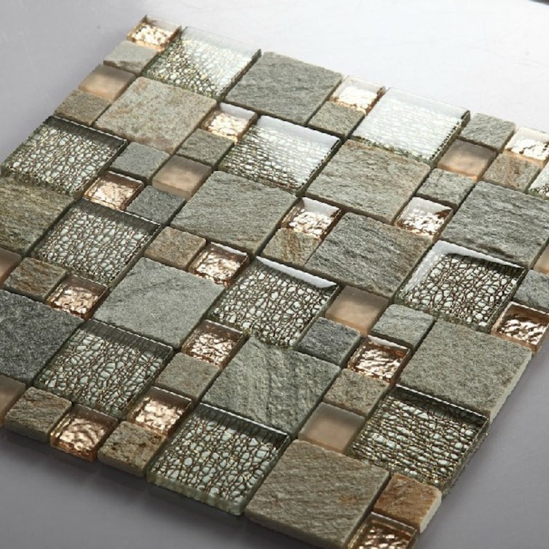 Gray Stone Glass Mosaic Kitchen Tile Backsplash SGMT052 Bathroom Shower ...