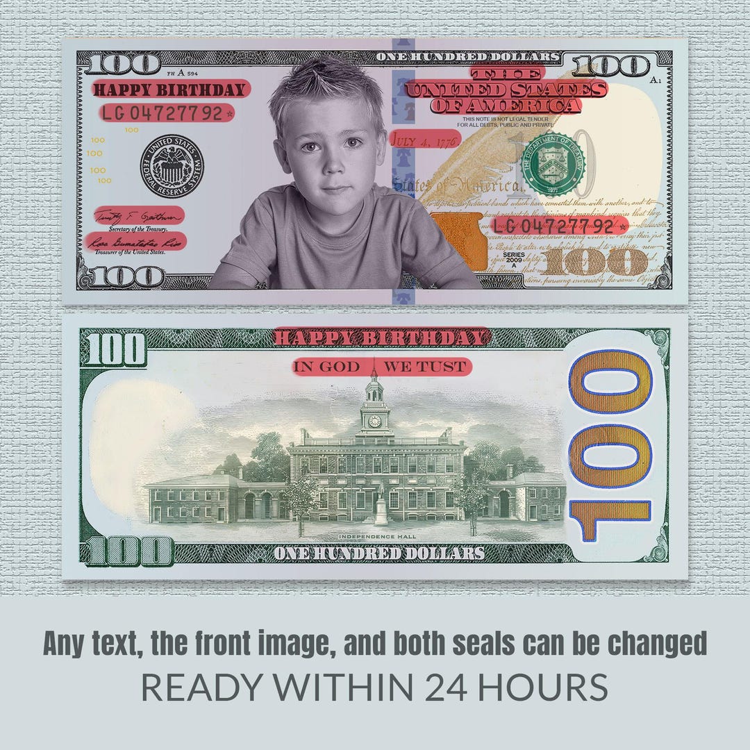 Custom Face on 100 Dollar Bill, Personalized Photo Money for Birthday ...
