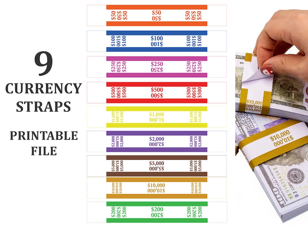 Printable Money Bands: 11 Colorful Currency Straps (digital Download ...