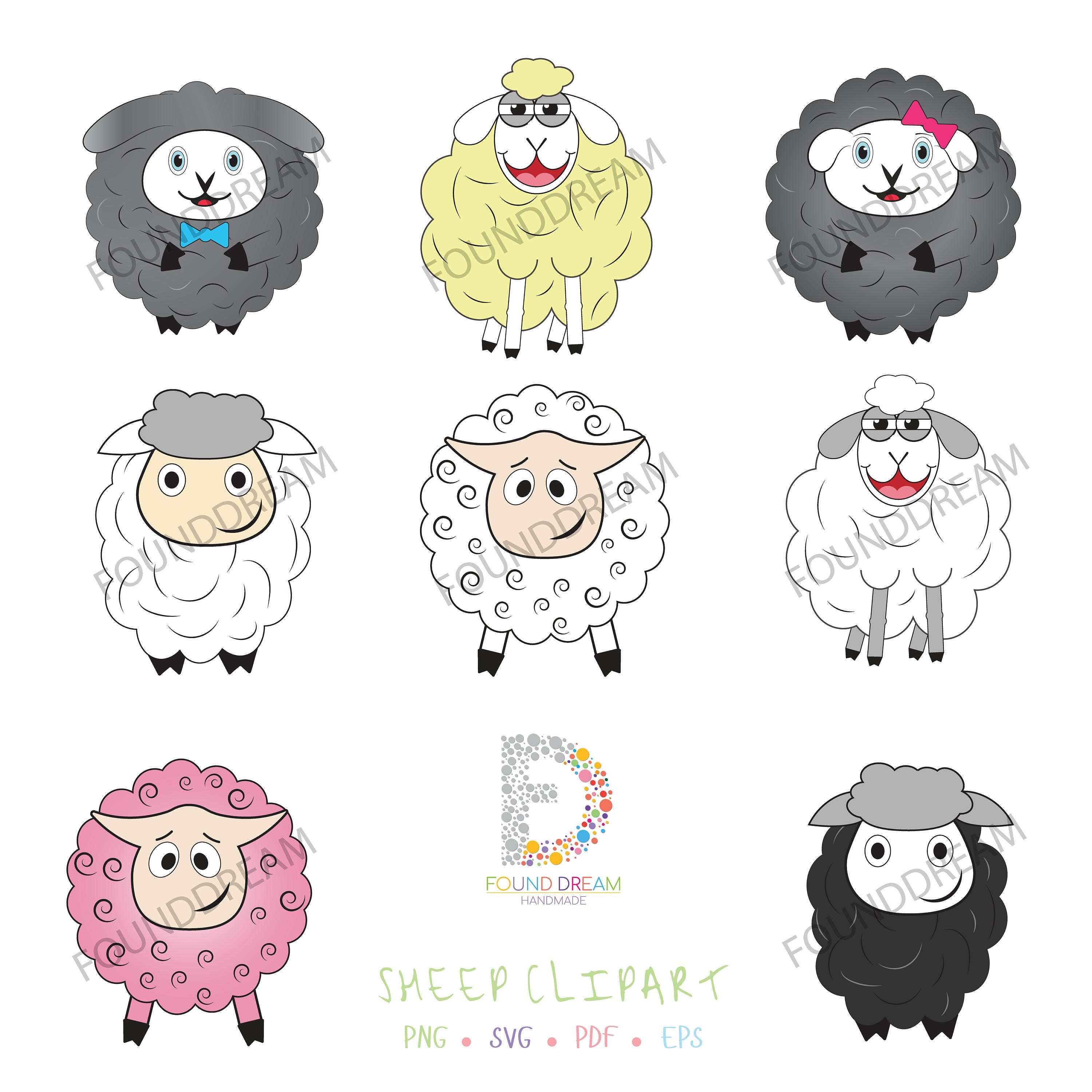 Cute Sheep Clipart Cute Sheep Clip Art Lamb Clipart Set | Etsy