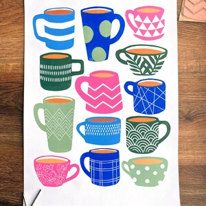 My Cup of Tea Original Lino Print - Etsy