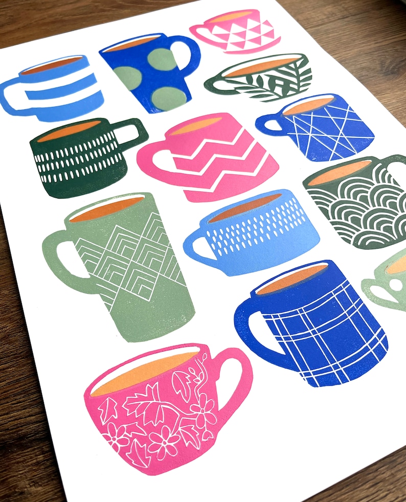 My Cup of Tea - Original Lino Print - Etsy