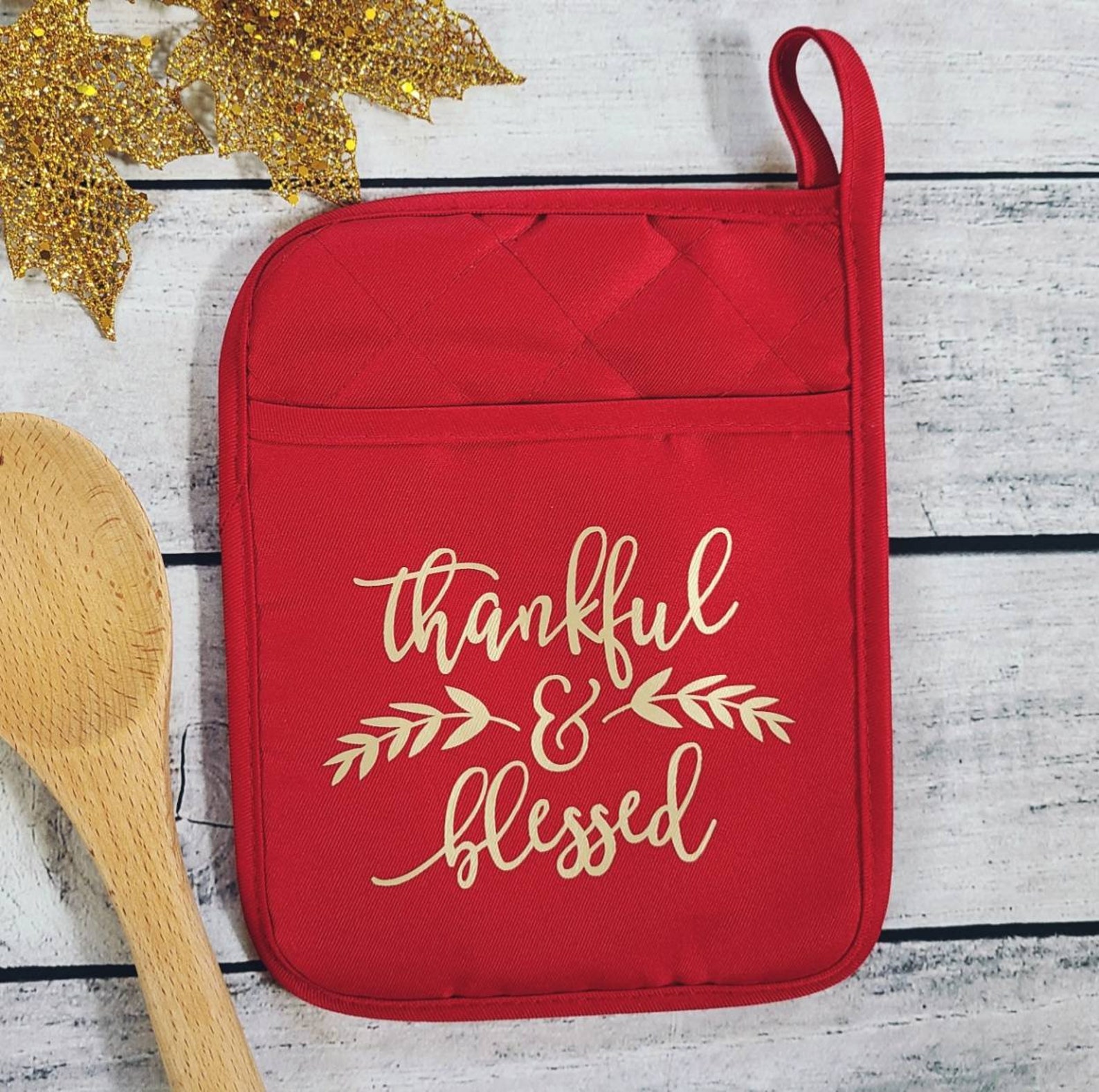 Thankful and Blessed Pot Holder / Thanksgiving Kitchen Decor / - Etsy