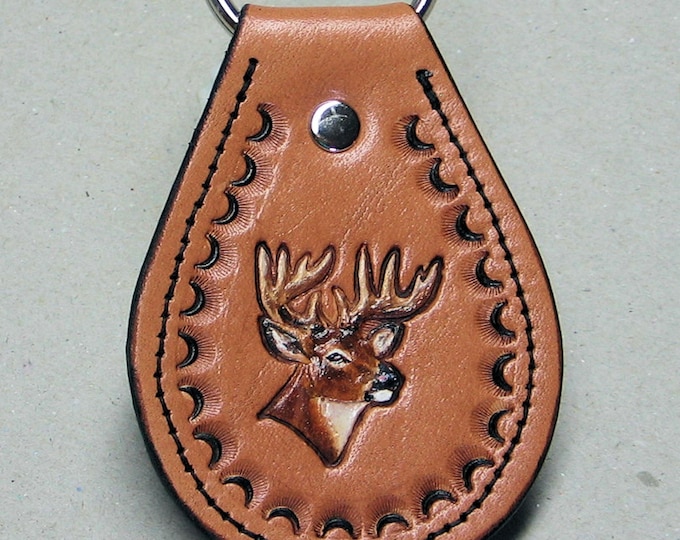 Hand Tooled Leather Key Fob With Deer Head - Etsy