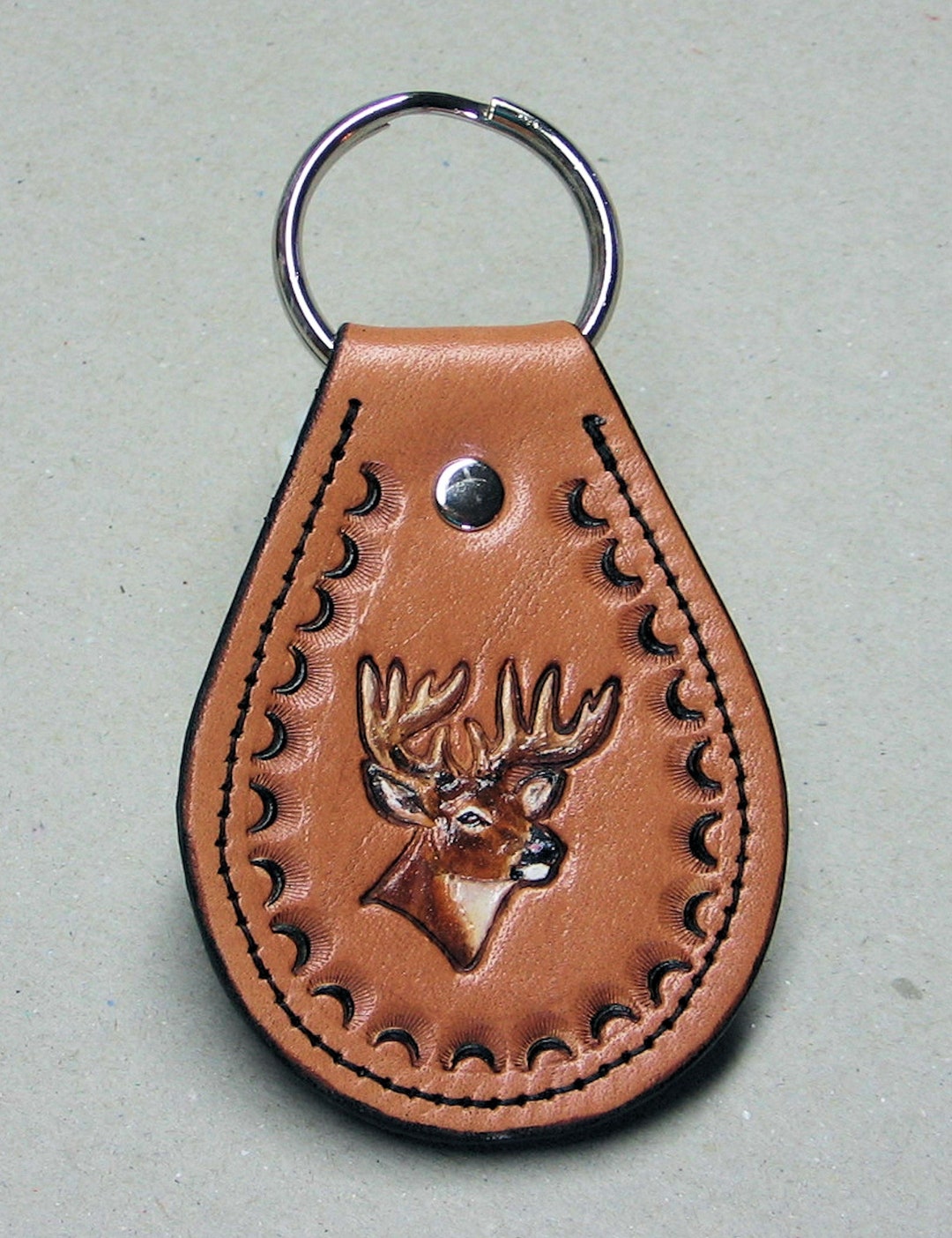 Hand Tooled Leather Key Fob With Deer Head - Etsy