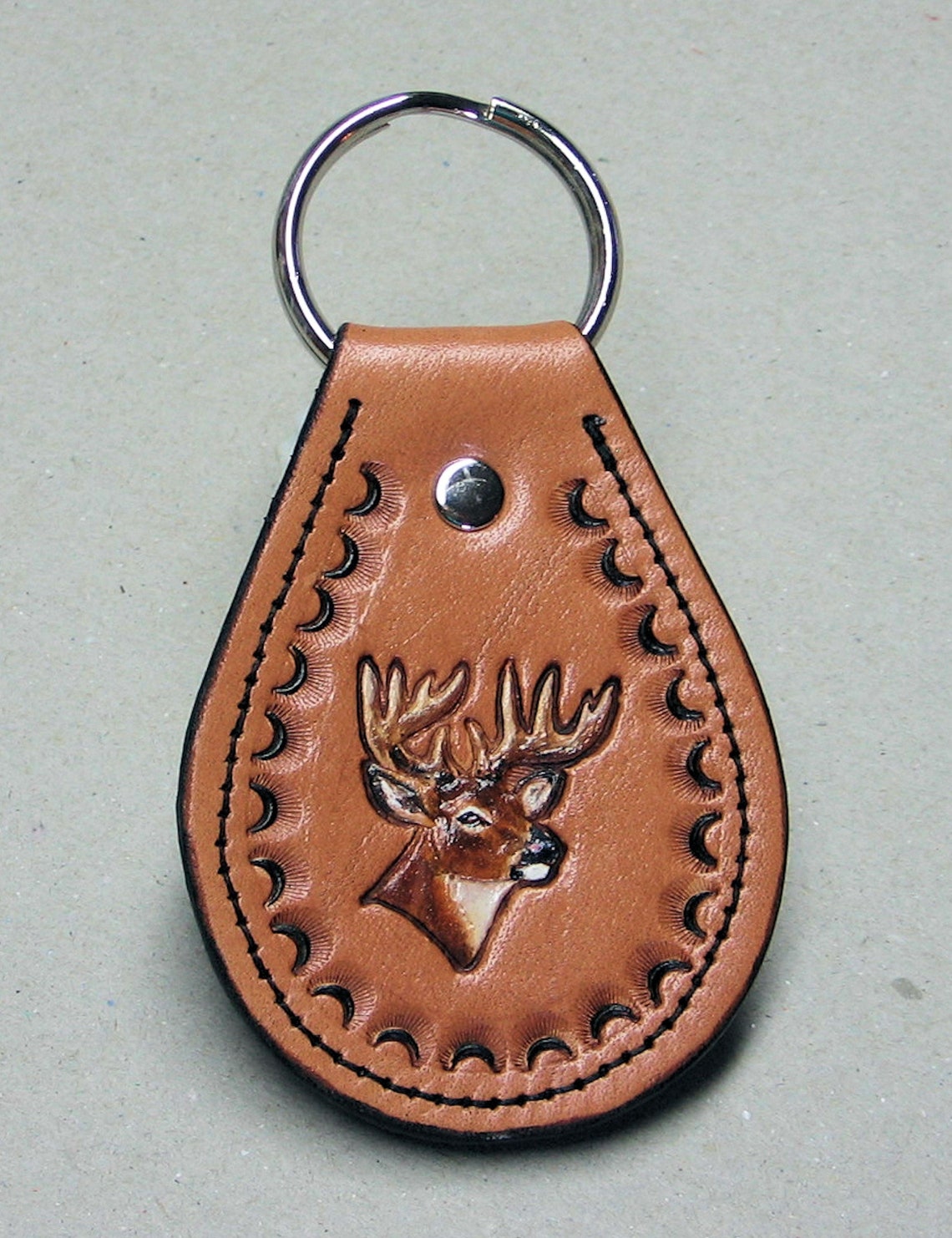 Hand Tooled Leather Key Fob With Deer Head - Etsy
