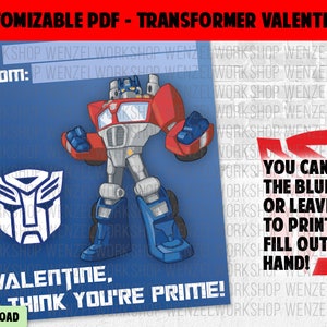 Customizable Transformer Valentines / Printable Valentine's Day Cards ...