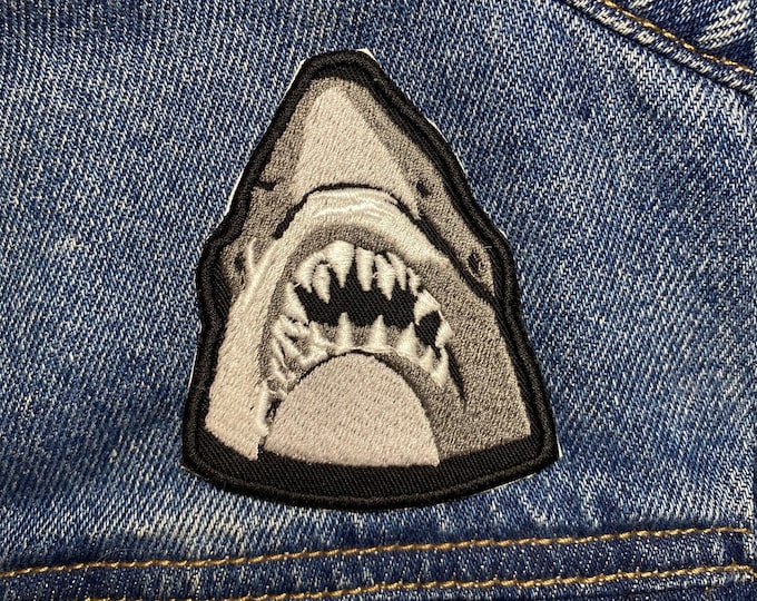 Poster Shark Embroidered Patch. Horror Movie Inspired Patches. Iron on ...