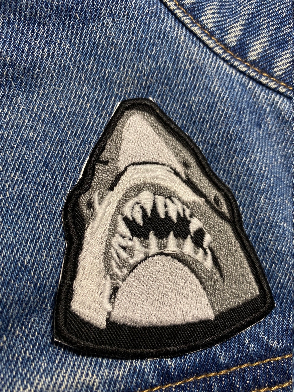Poster Shark Embroidered Patch. Horror Movie Inspired Patches. Iron on ...