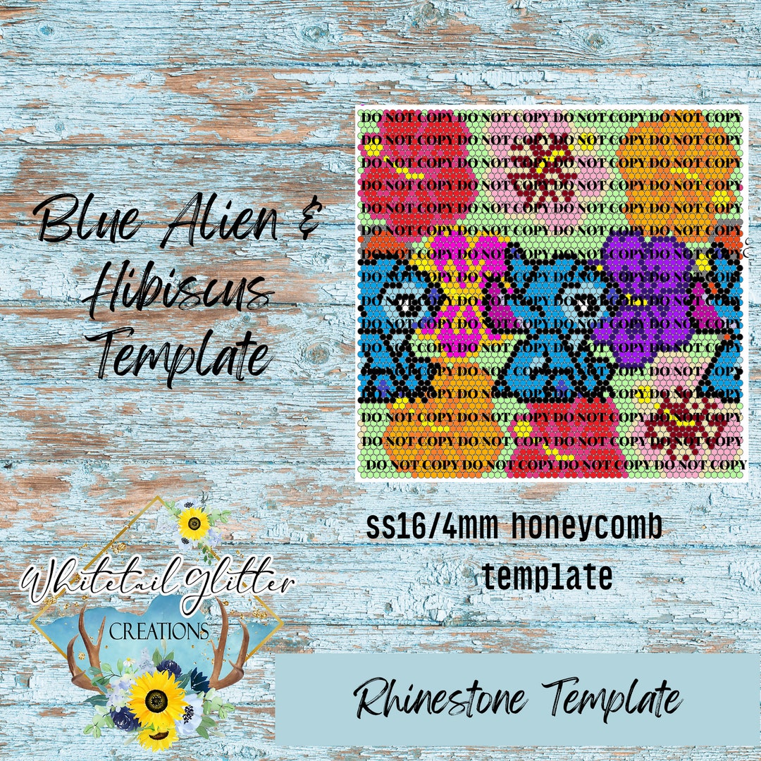 Blue Alien With Hibiscus Rhinestone Template 60 Stones per Row SS16 ...