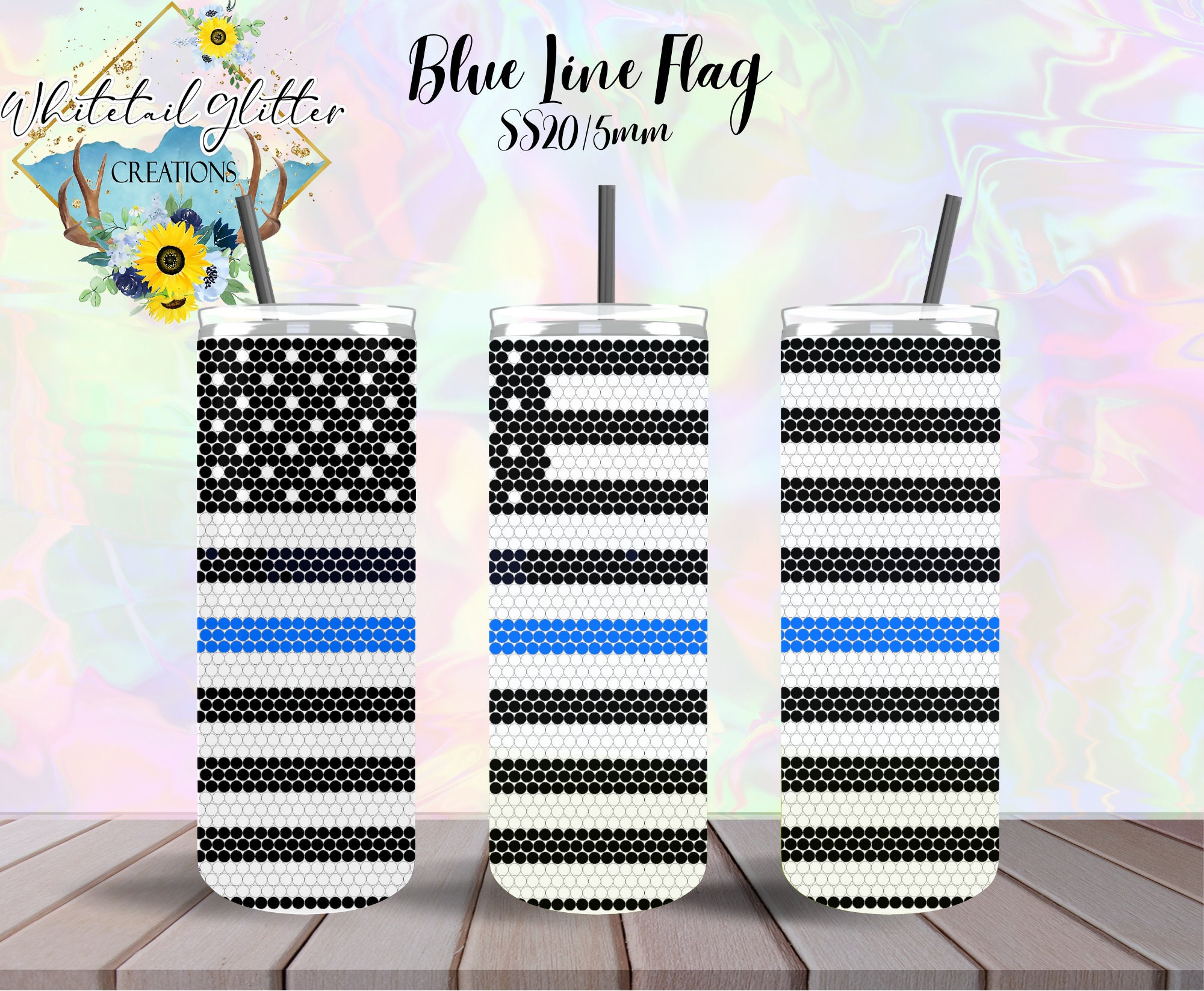 Blue Line Flag Rhinestone Template SS20 20oz Skinny - Etsy