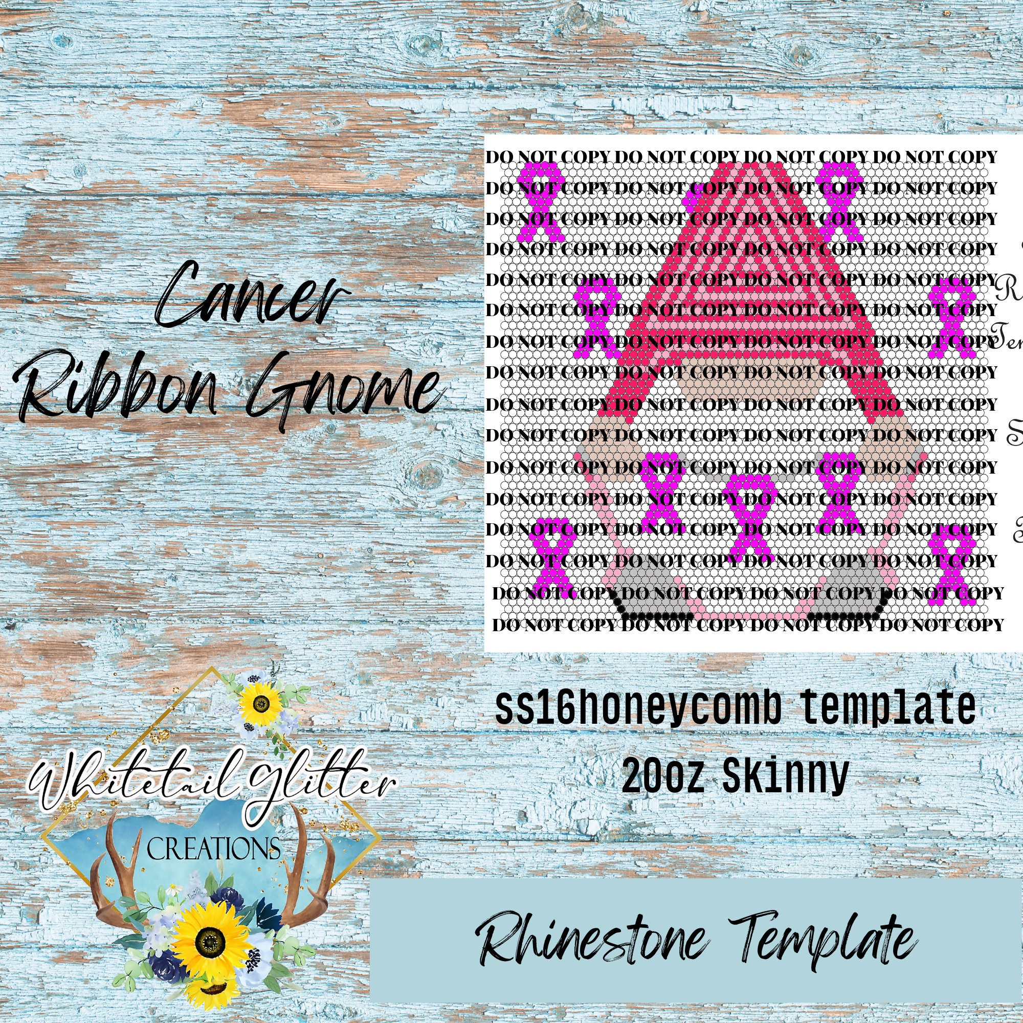 Cancer Ribbon Gnome Rhinestone Template 60 Stones Per Row SS16 20oz ...