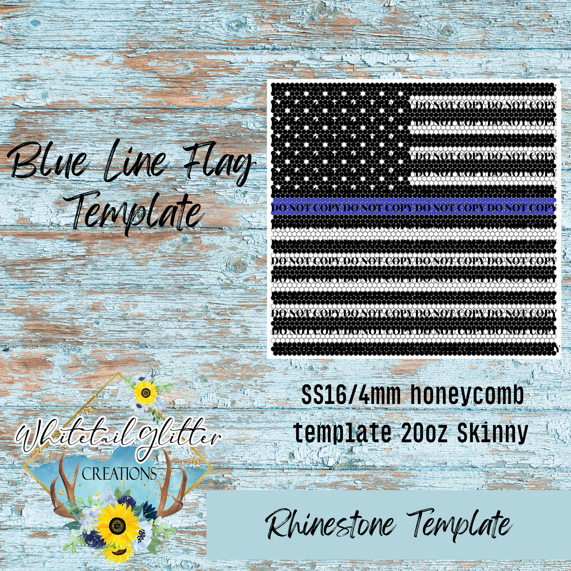 Blue Line Flag Rhinestone Template 60 Stones per Row SS16 20oz - Etsy
