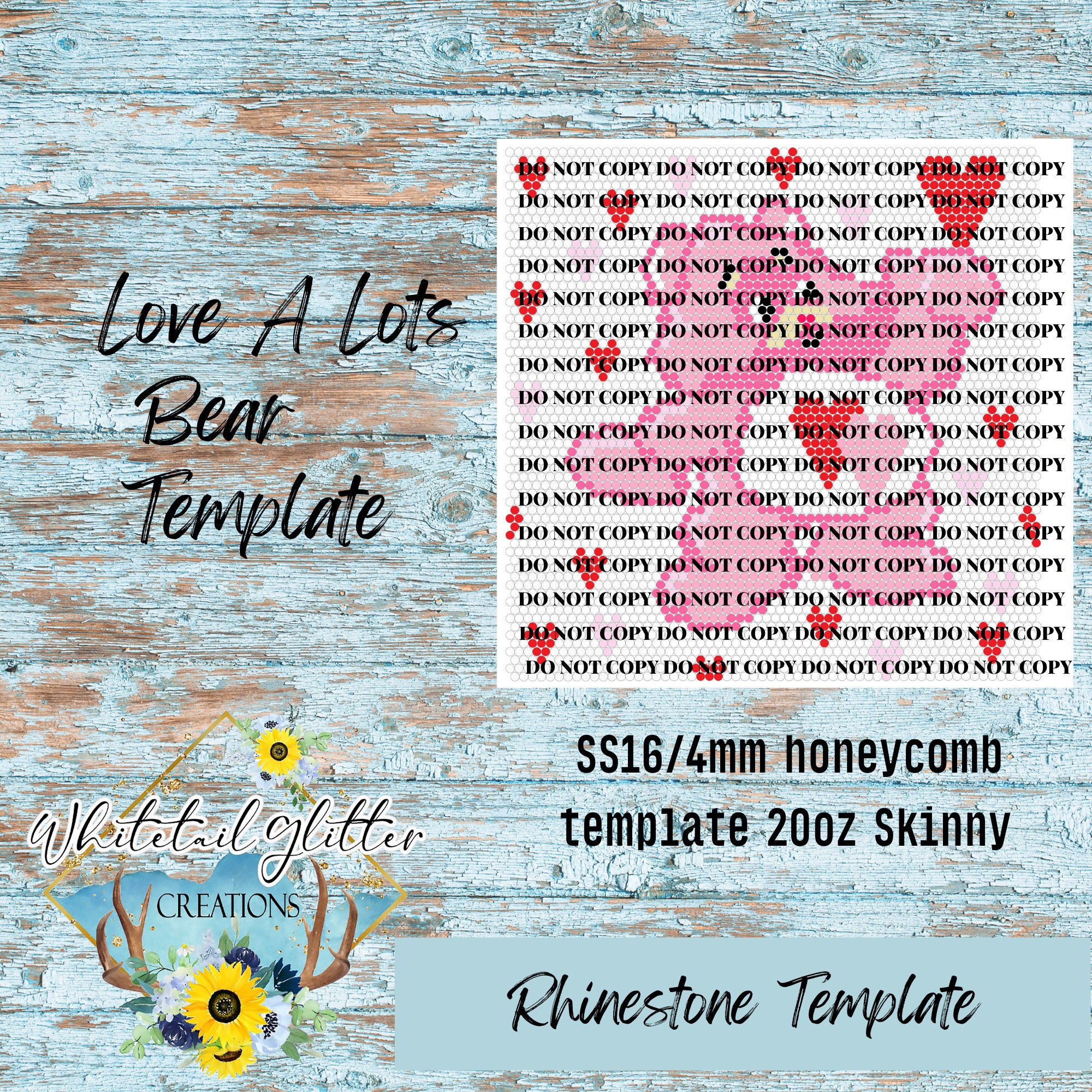 Love A Lots Bear Rhinestone Template 60 Stones per Row SS16 20oz Skinny ...