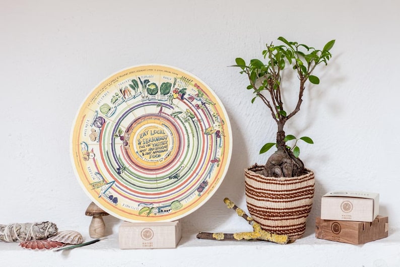 Seasonal Food Calendar - 'native Circles' Wooden Circular Print by ...
