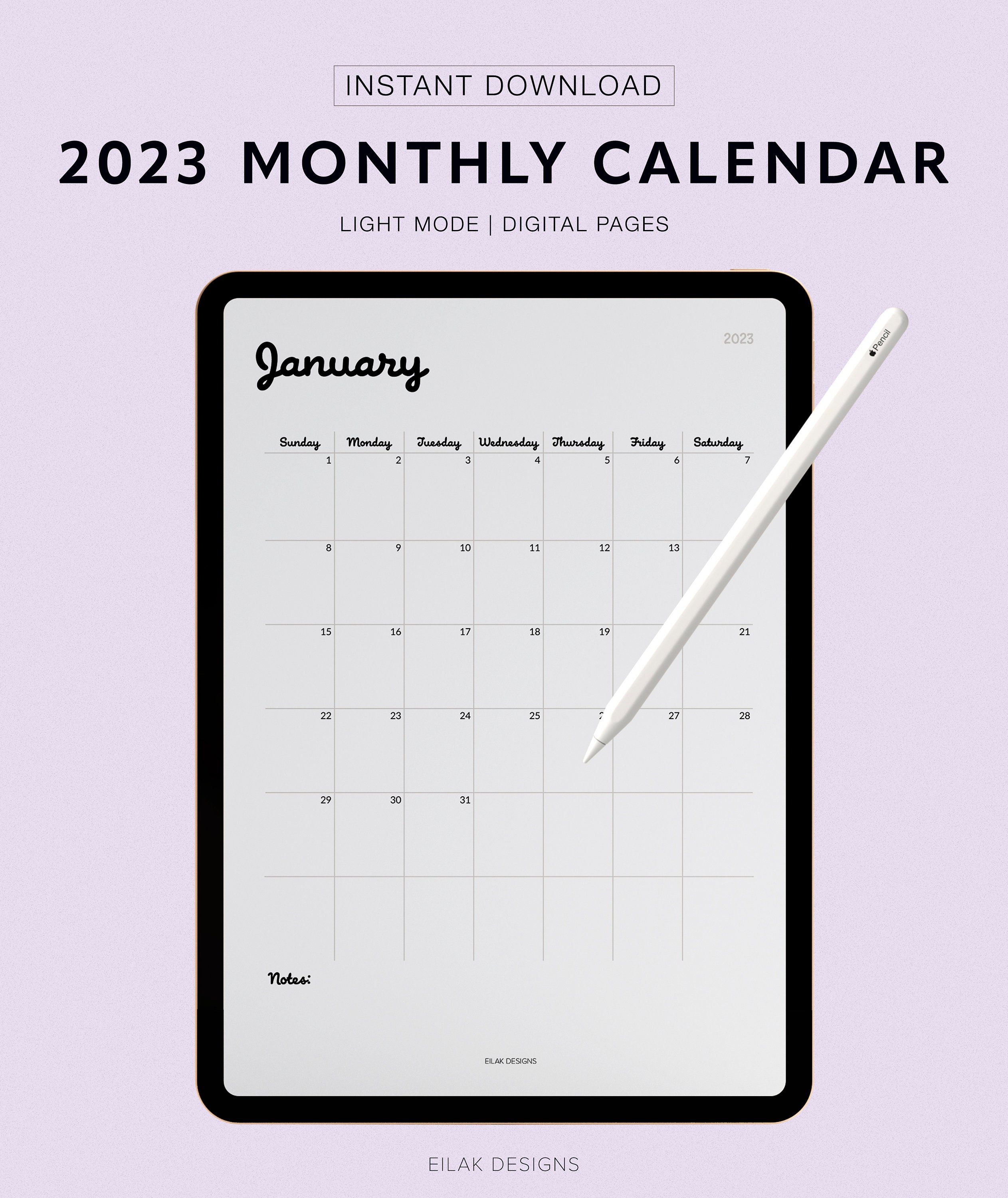 2023 Monthly Calendar Digital Calendar Instant Download - Etsy