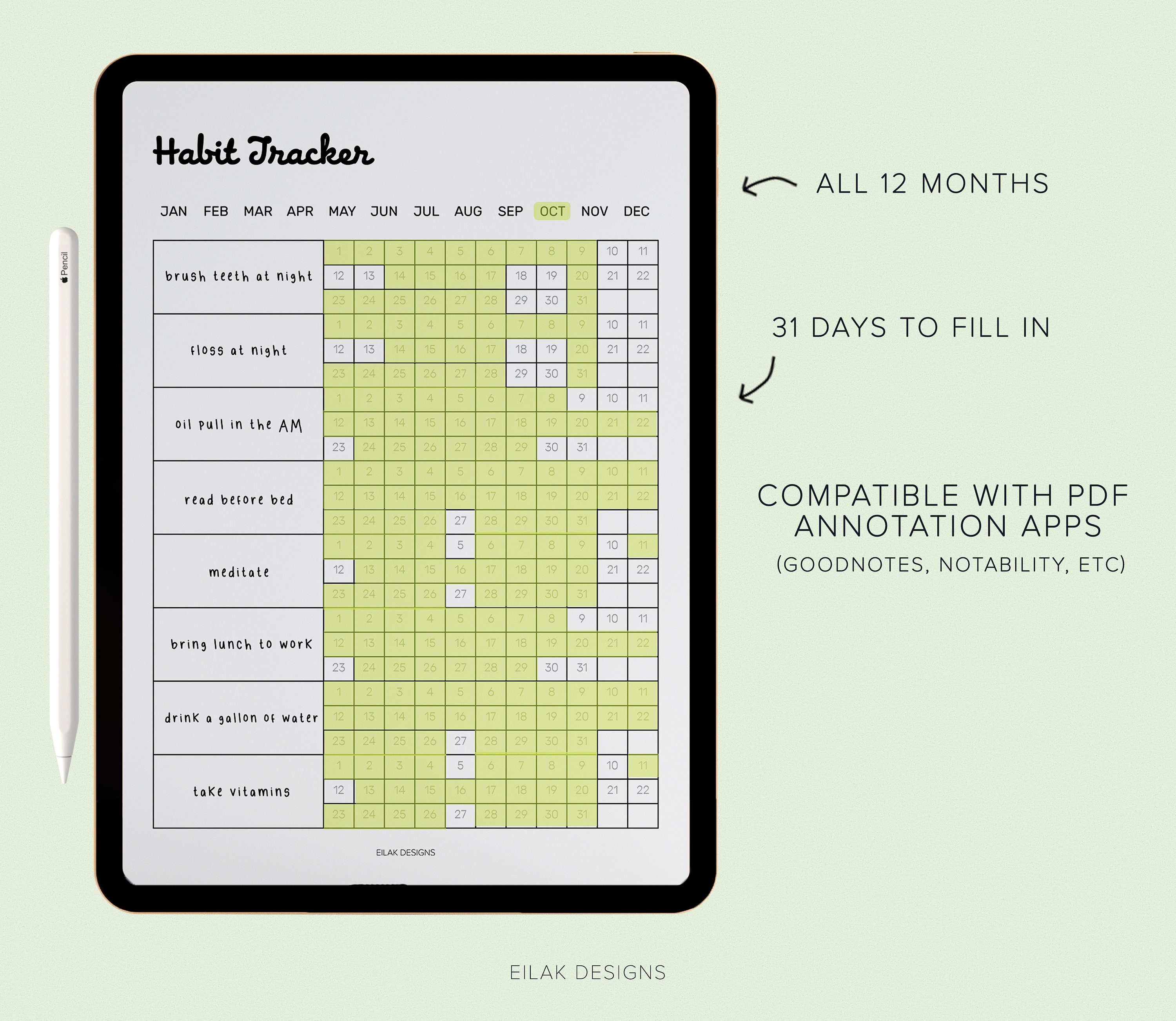 Monthly Habit Tracker | Digital Productivity | Instant Download - Etsy