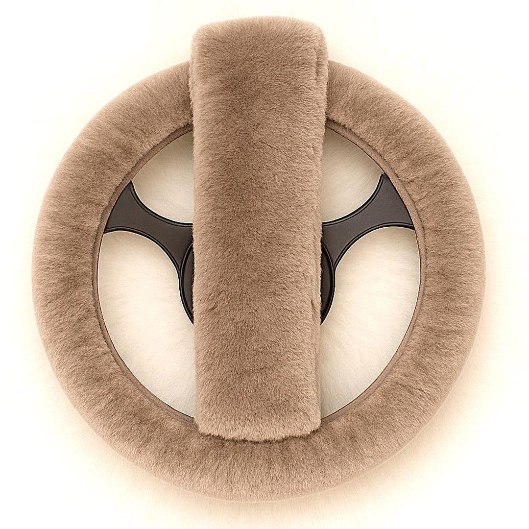 Genuine Sheepskin Steering Wheel and 1 Matching Seatbelt Cover Combo ...