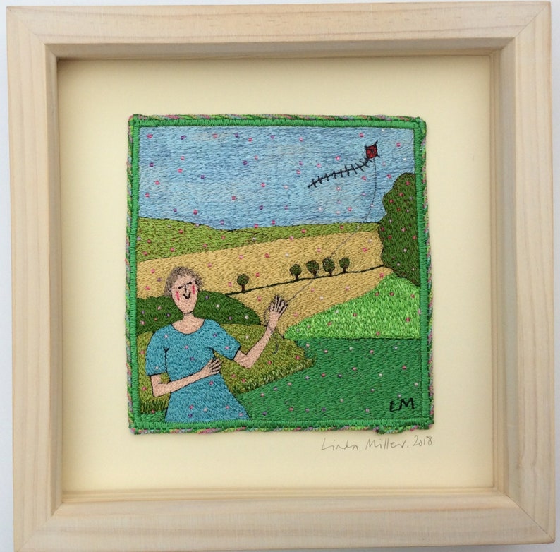 Kite Flyer. Framed Machine Embroidery - Etsy