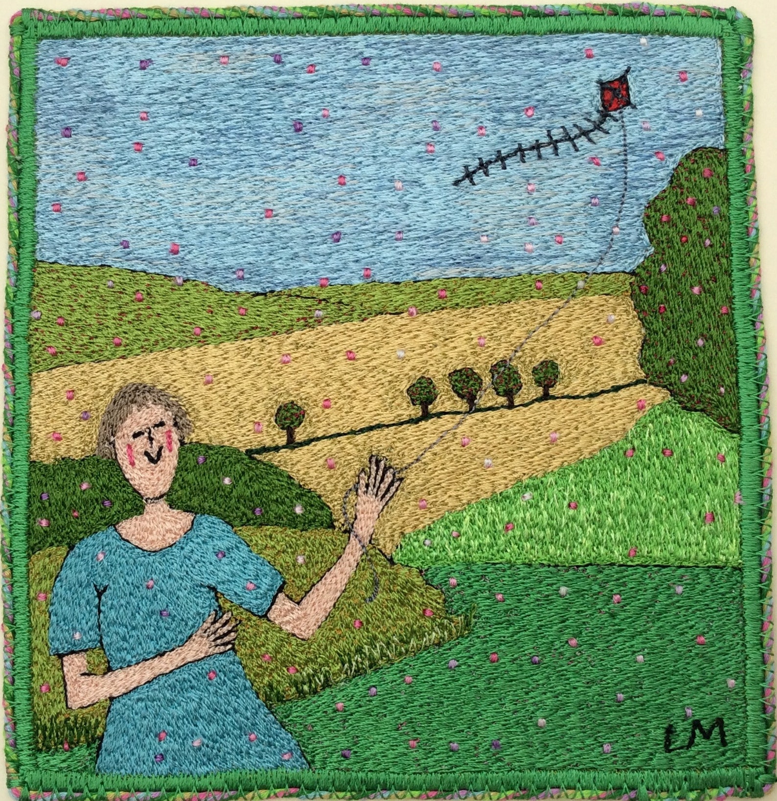 Kite Flyer. Framed Machine Embroidery - Etsy