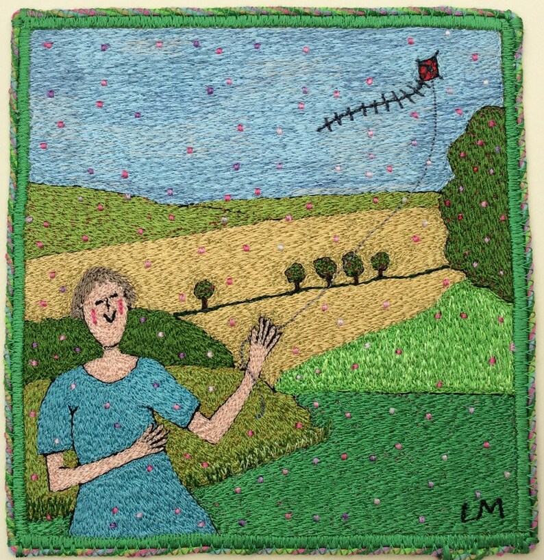 Kite Flyer. Framed Machine Embroidery - Etsy