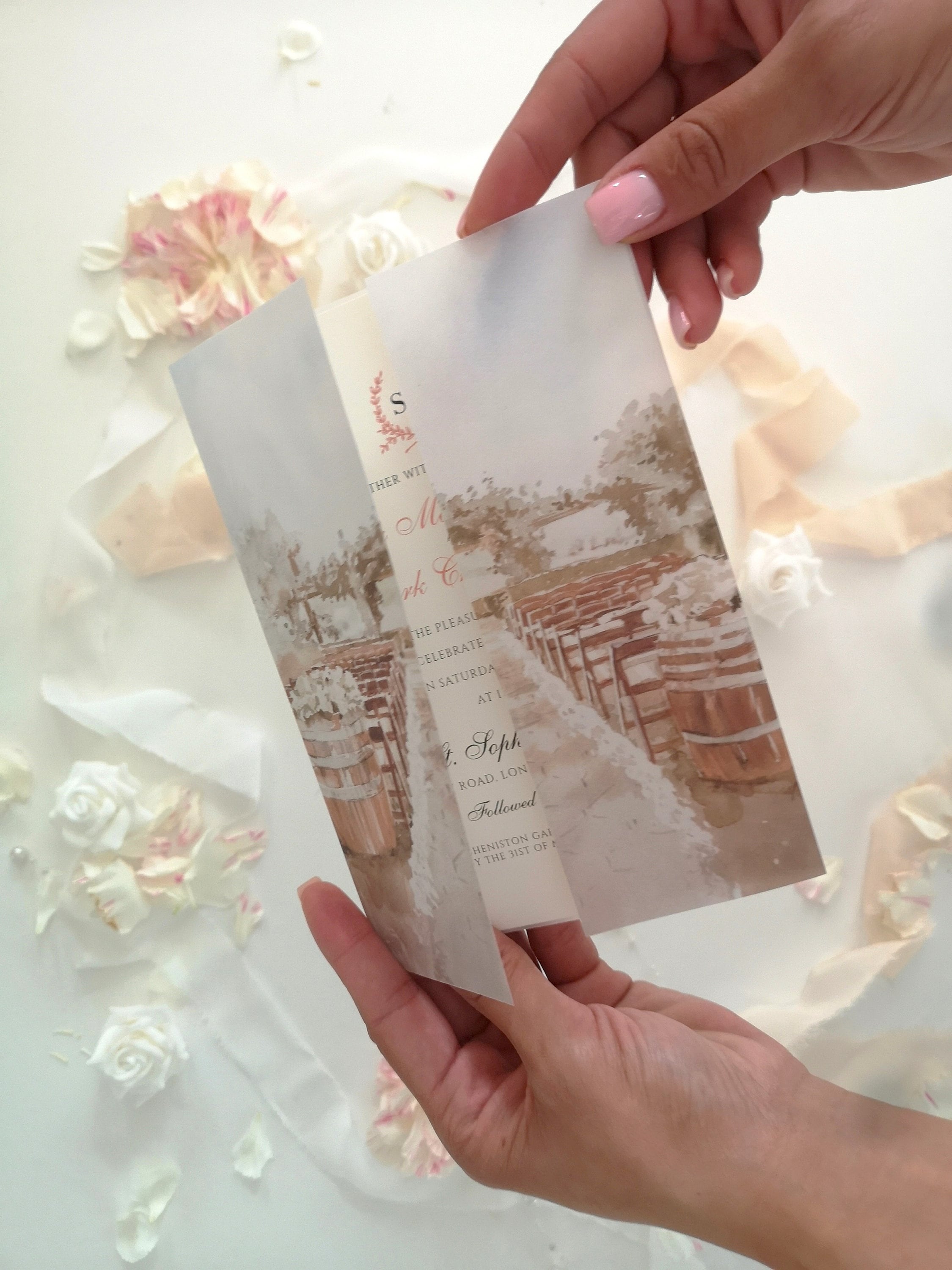 Watercolour Invitation Vellum Sleeve 5x7, Vellum Jacket Featuring ...