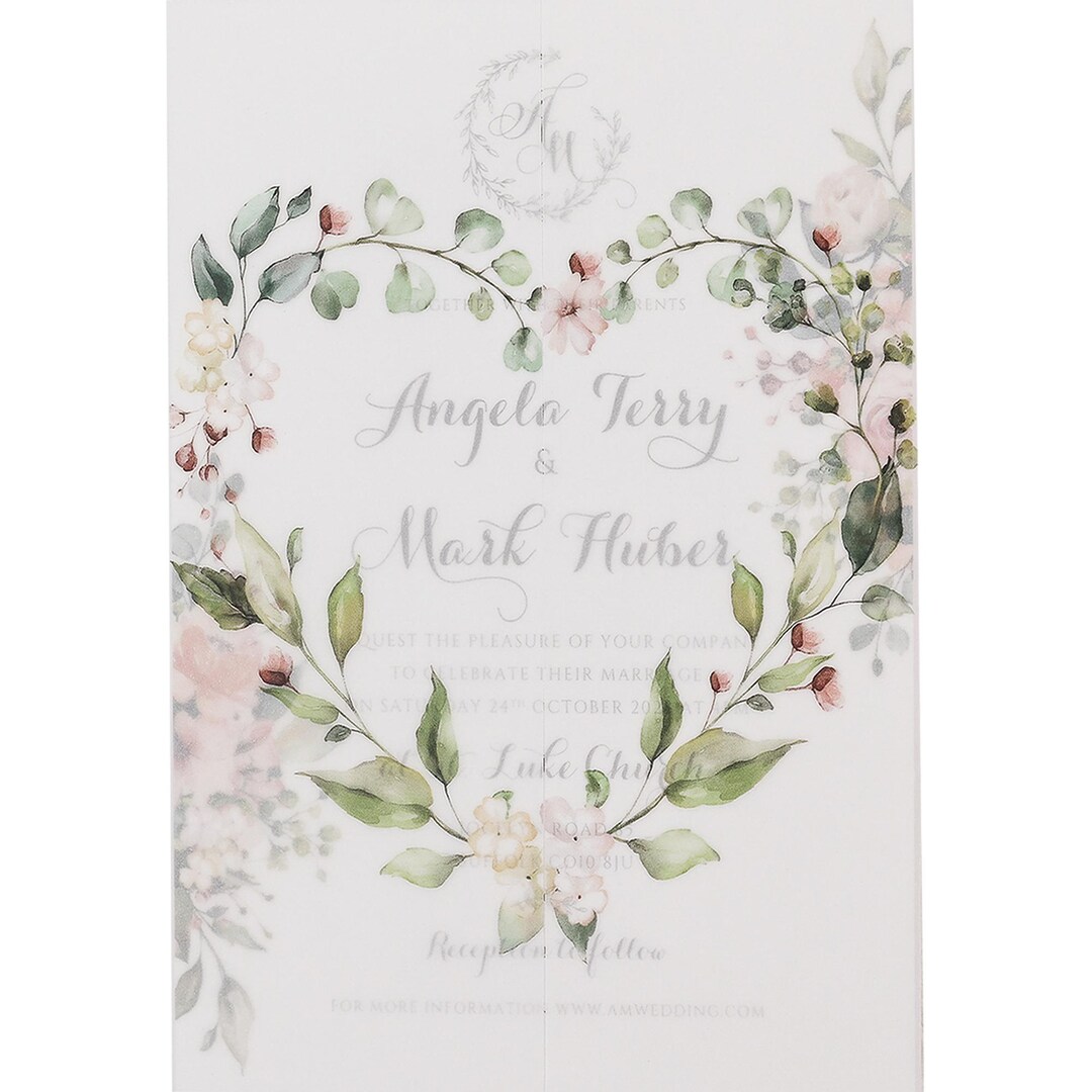 Printed Vellum Wraps 5x7, Vellum Wrapper With Heart-shaped Floral ...