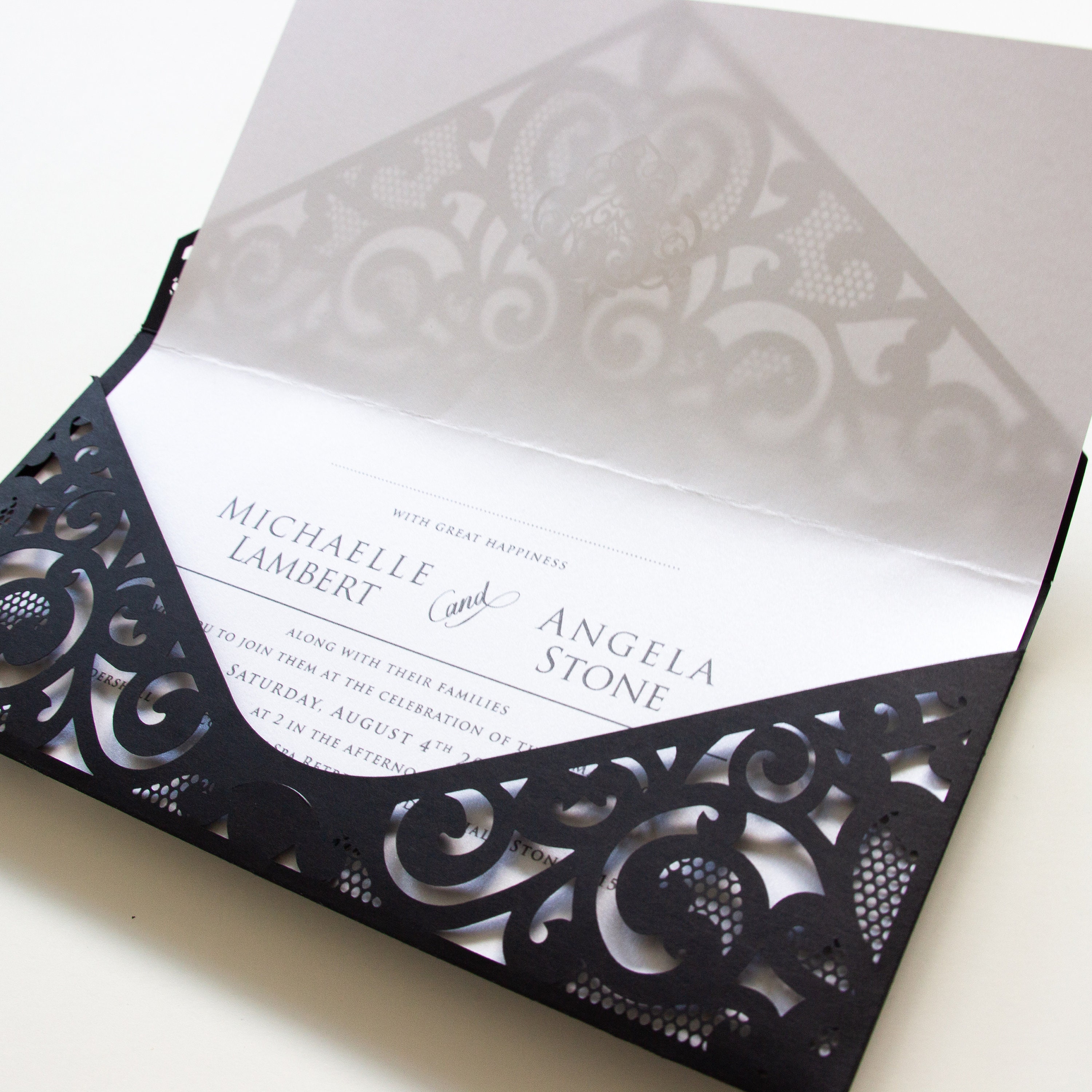 Elegant Black Wedding Invitations Ornamented Inserts Laser Cut - Etsy