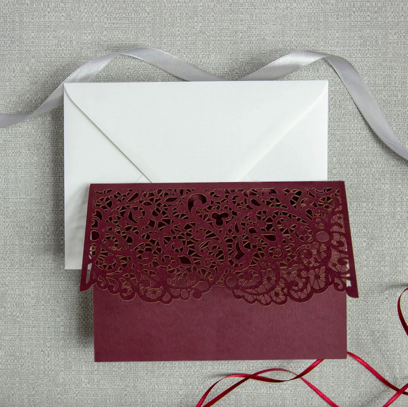 Laser Cut Invitation Covers With Envelope Burgundy Colour, DIY ...