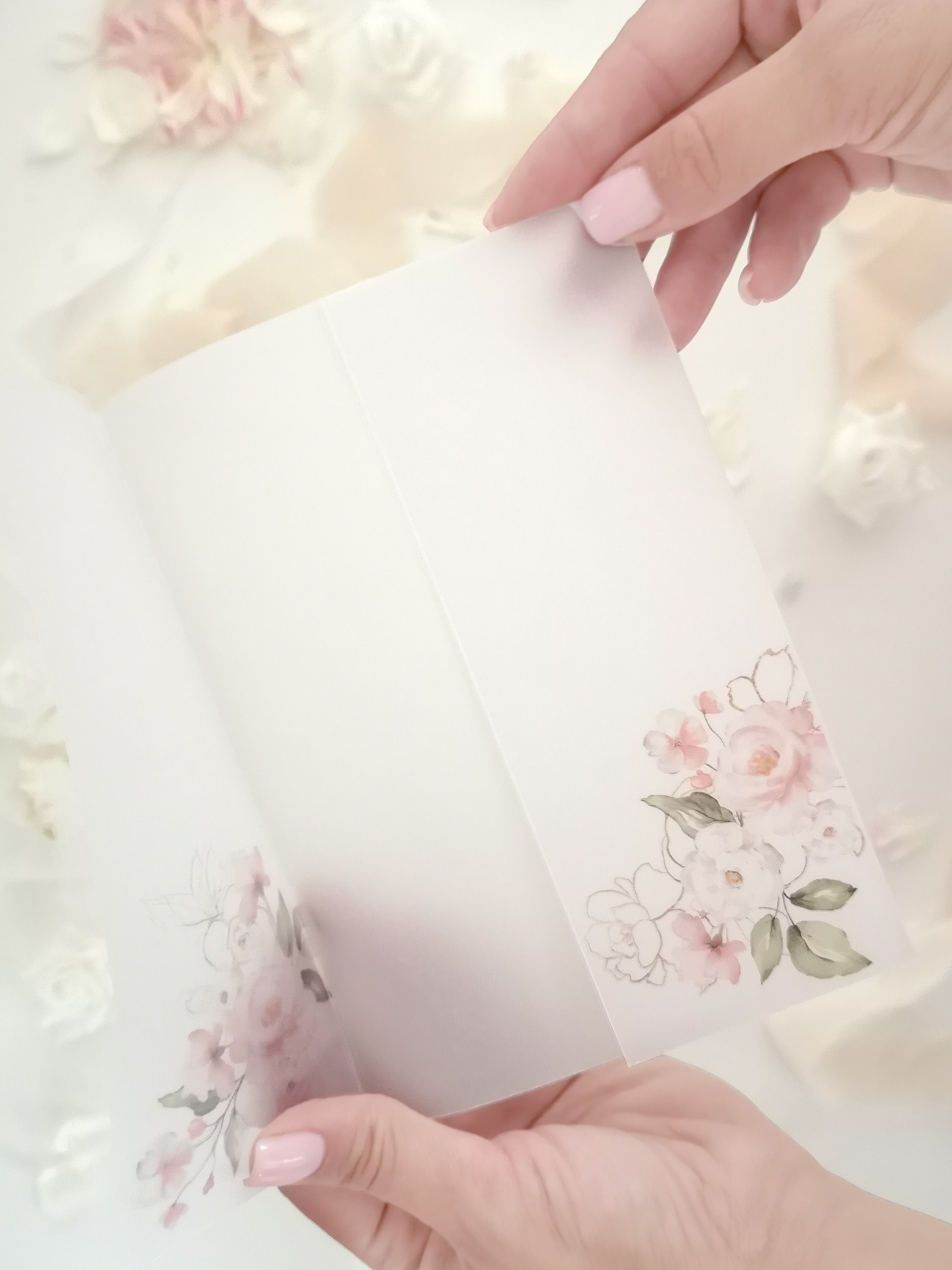 Printed Blush Pink and White Vellum Jacket, 5x7 Vellum Wrap, Clear ...